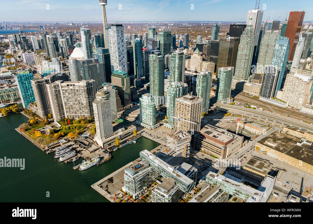 A aerial view of the east side of downtown Toronto showing finacial ...