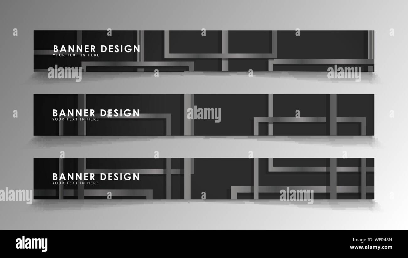 Banners of abstract geometric and rectangular patterns with black and ...