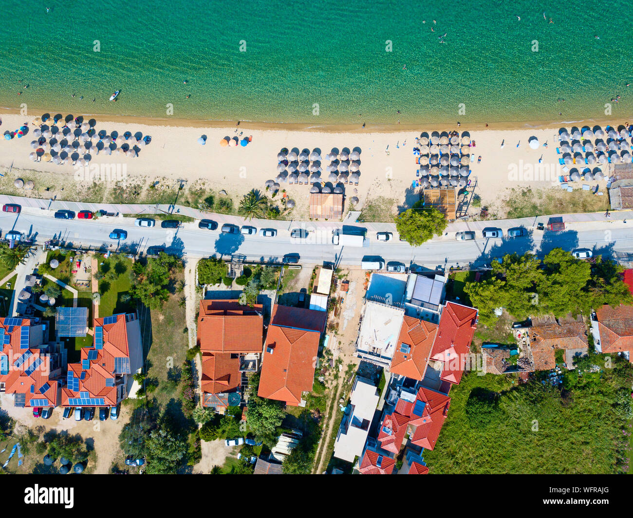 Aerial photo of the beautiful beach on Sitonia, Chalkidiki region ...