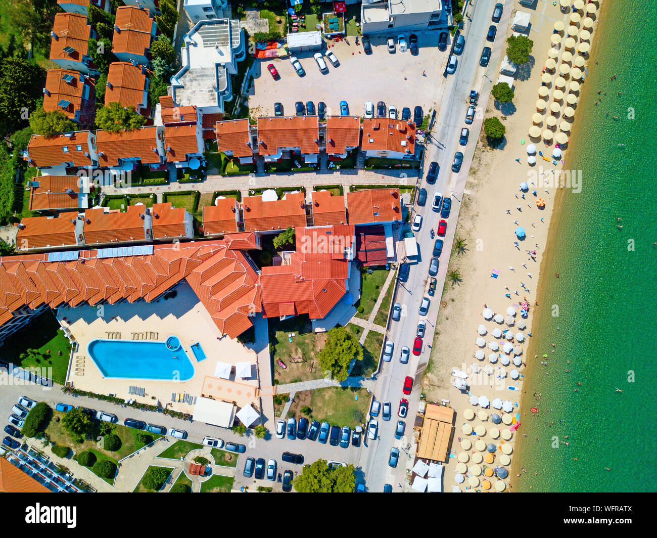 Aerial photo of the beautiful beach on Sitonia, Chalkidiki region ...