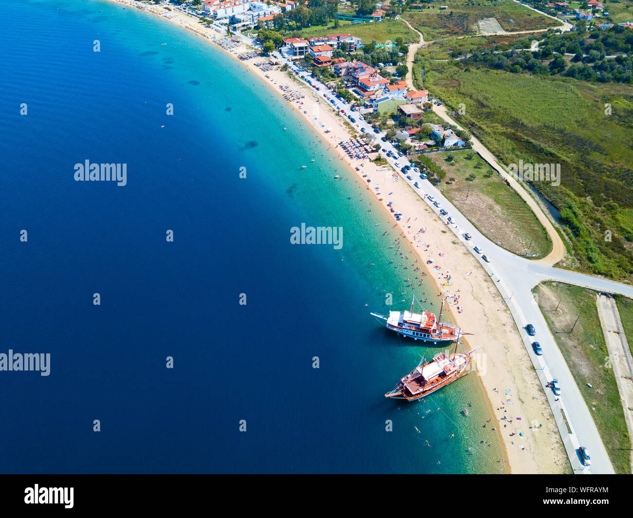 Aerial photo of the beautiful beach on Sitonia, Chalkidiki region ...