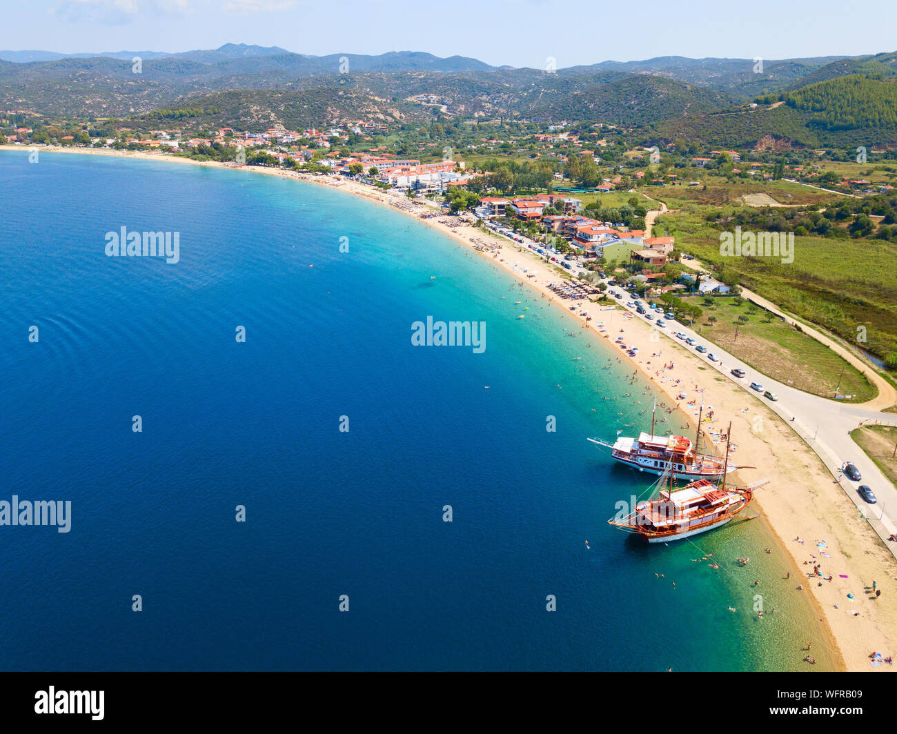 Aerial photo of the beautiful beach on Sitonia, Chalkidiki region ...