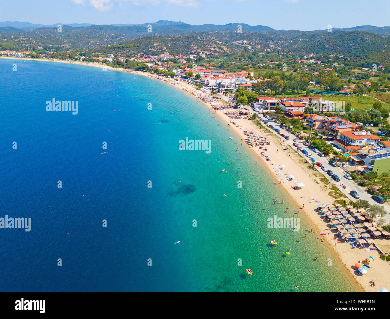 Aerial photo of the beautiful beach on Sitonia, Chalkidiki region ...