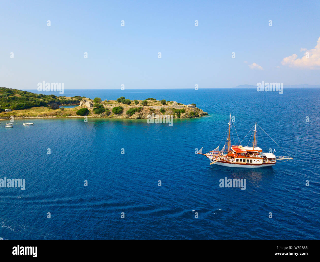 Aerial photo of the beautiful beach on Sitonia, Chalkidiki region ...