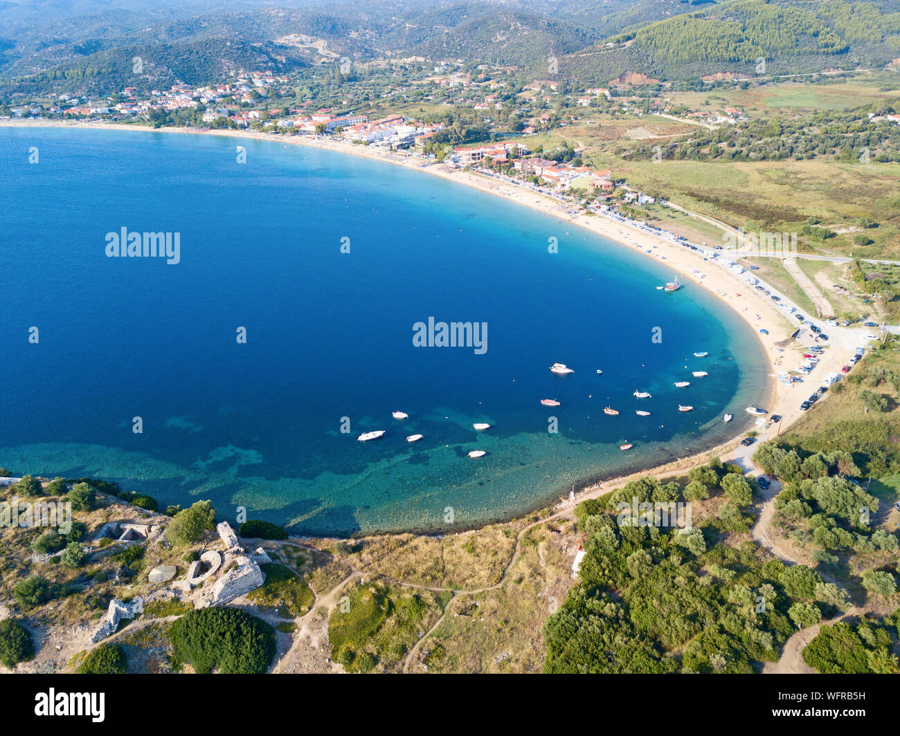 Aerial photo of the beautiful beach on Sitonia, Chalkidiki region ...