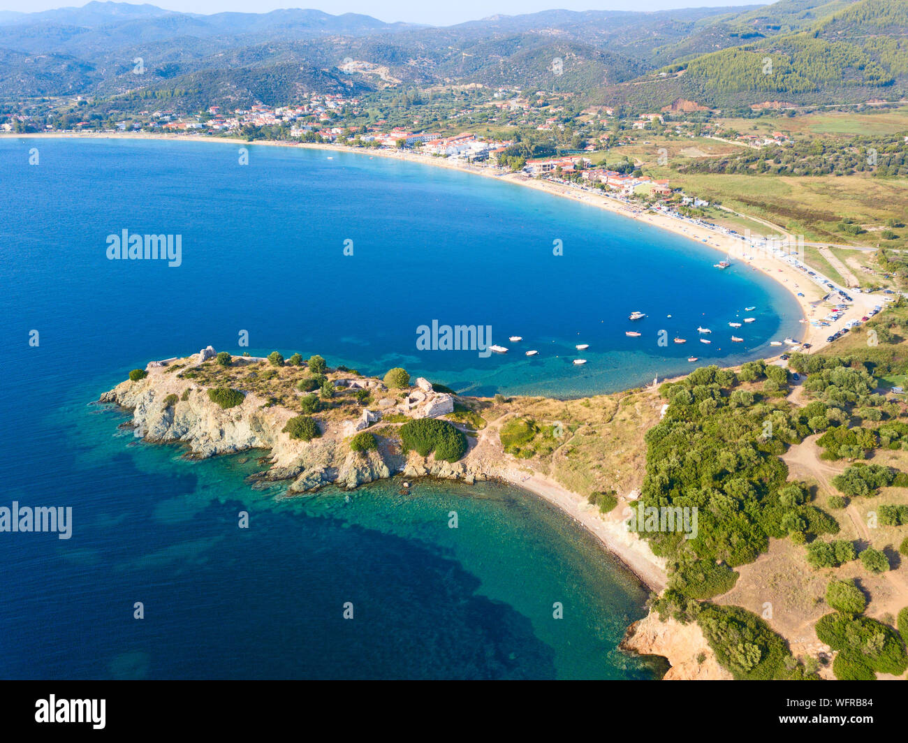 Aerial photo of the beautiful beach on Sitonia, Chalkidiki region ...