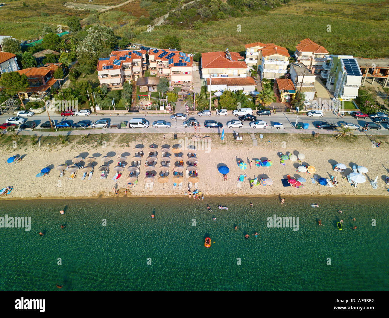 Aerial photo of the beautiful beach on Sitonia, Chalkidiki region ...