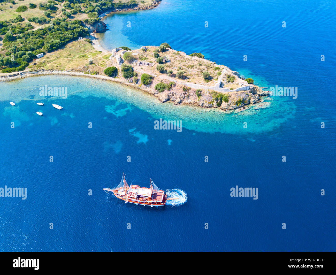 Aerial photo of the beautiful beach on Sitonia, Chalkidiki region ...