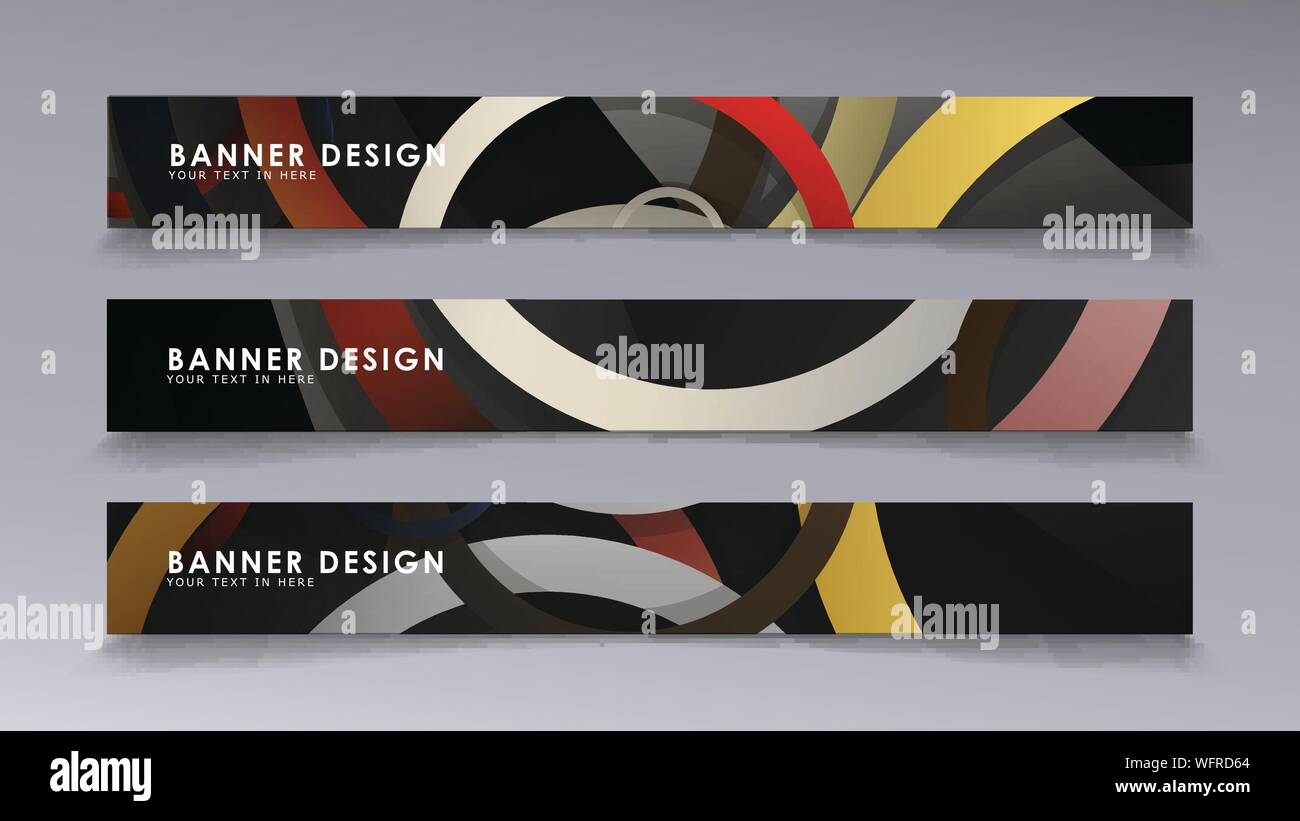 Rectangular vector banners against the background of stacked rings ...