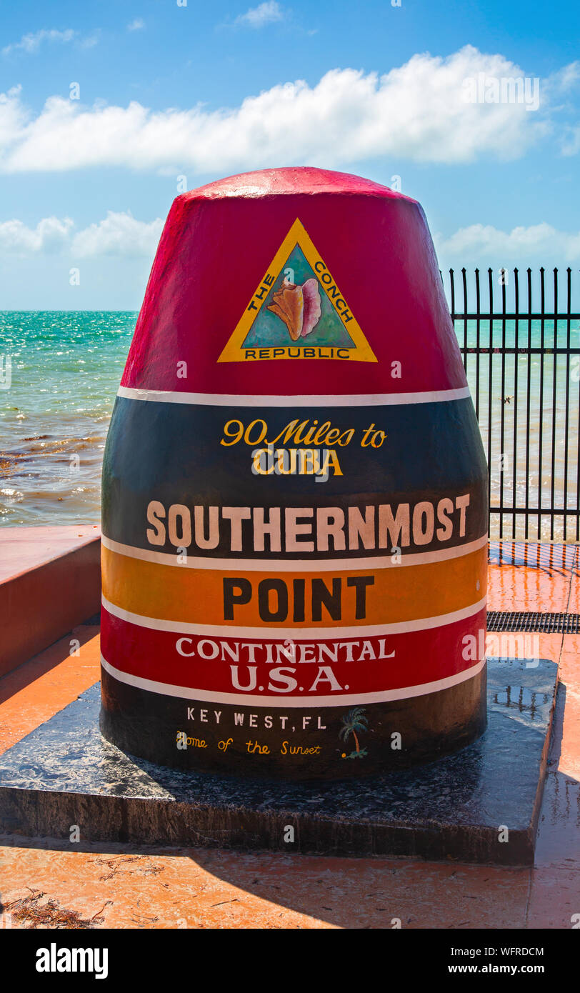 Southernmost Point landmark on a beautiful day, Key West, Florida Stock ...