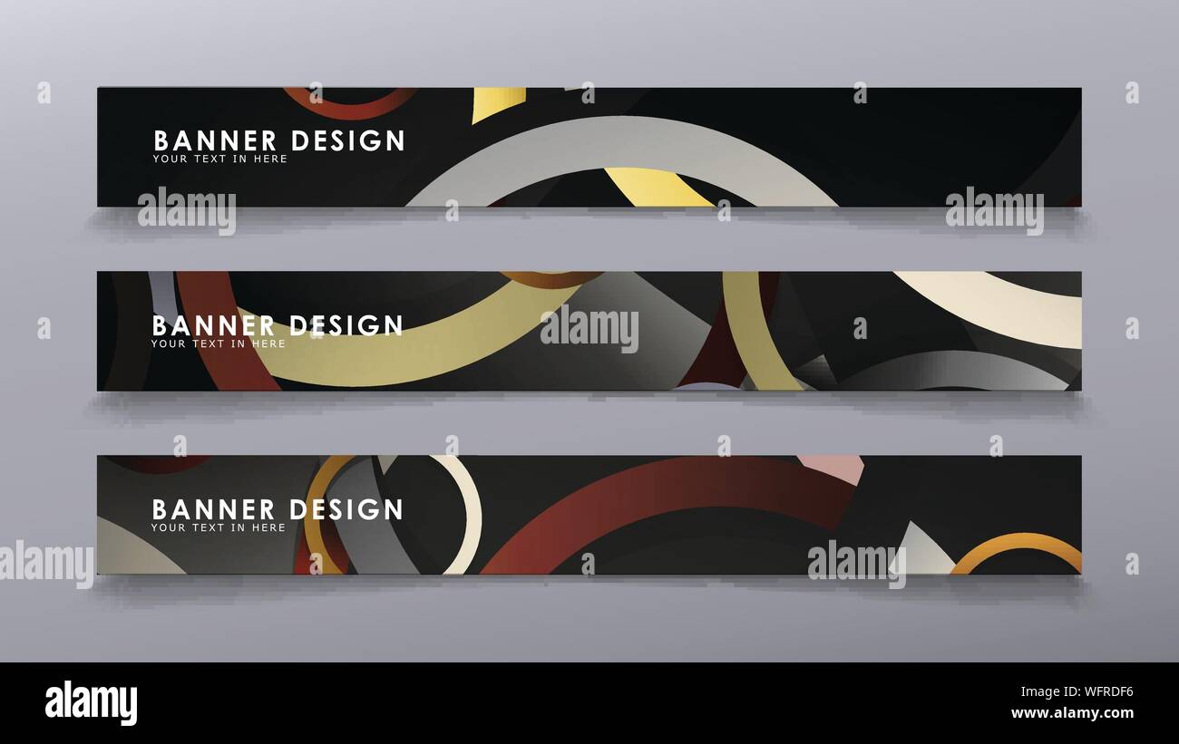 Rectangular vector banners against the background of stacked rings ...