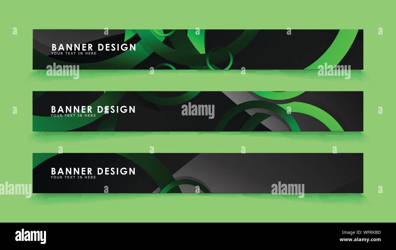 Set rectangular vector banners with background of dark green circles ...