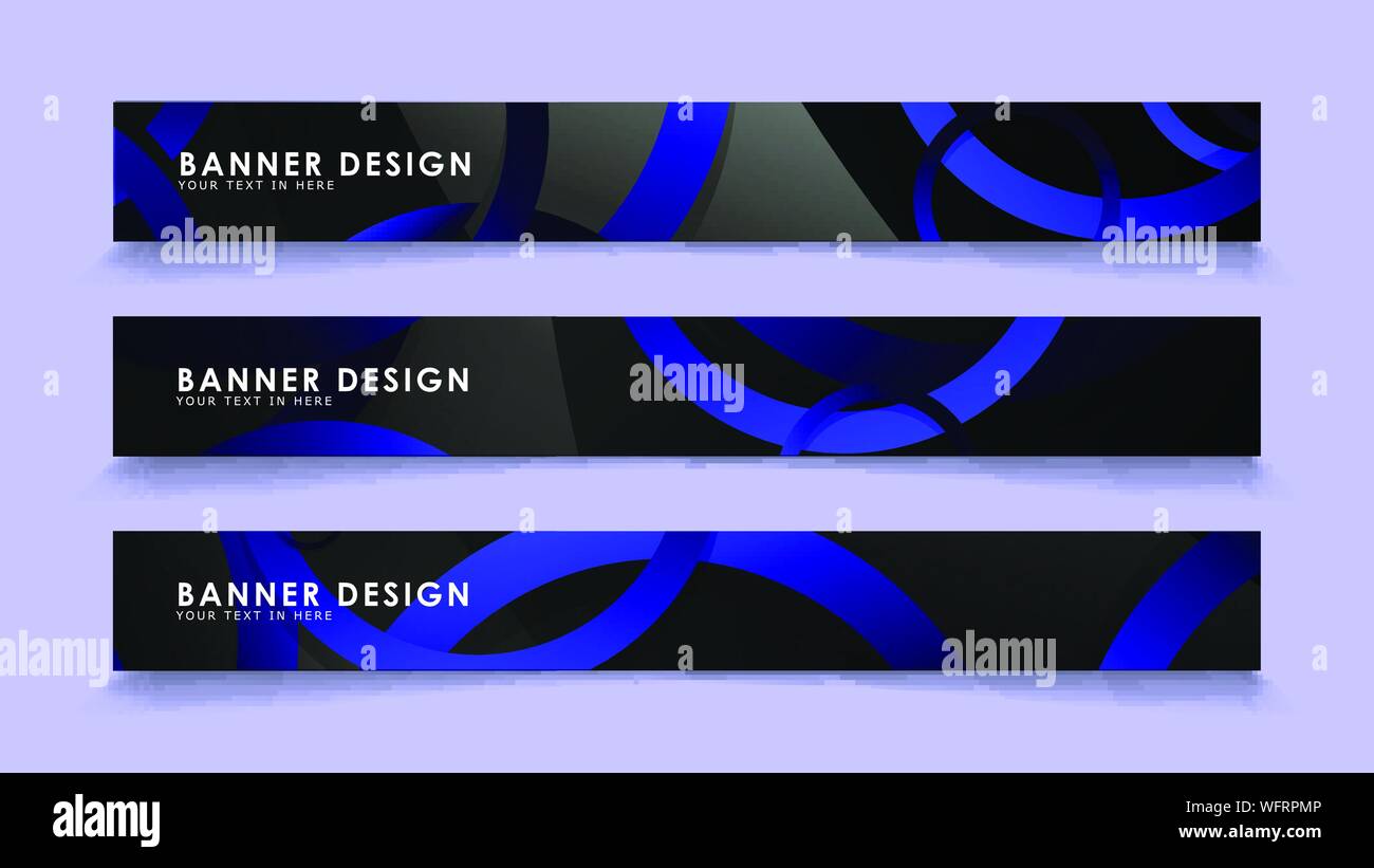 Set rectangular vector banners with background of dark blue circles ...
