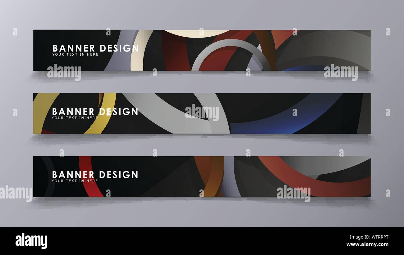 Rectangular vector banners against the background of stacked rings ...