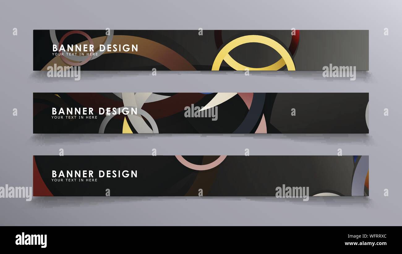 Rectangular vector banners against the background of stacked rings ...