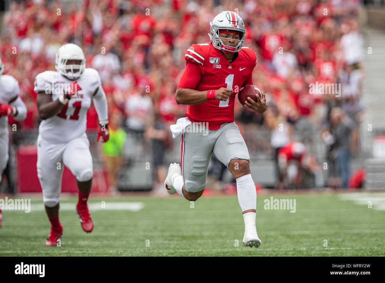 Columbus, Ohio, USA. 31st Aug, 2019. Ohio State Buckeyes quarterback ...