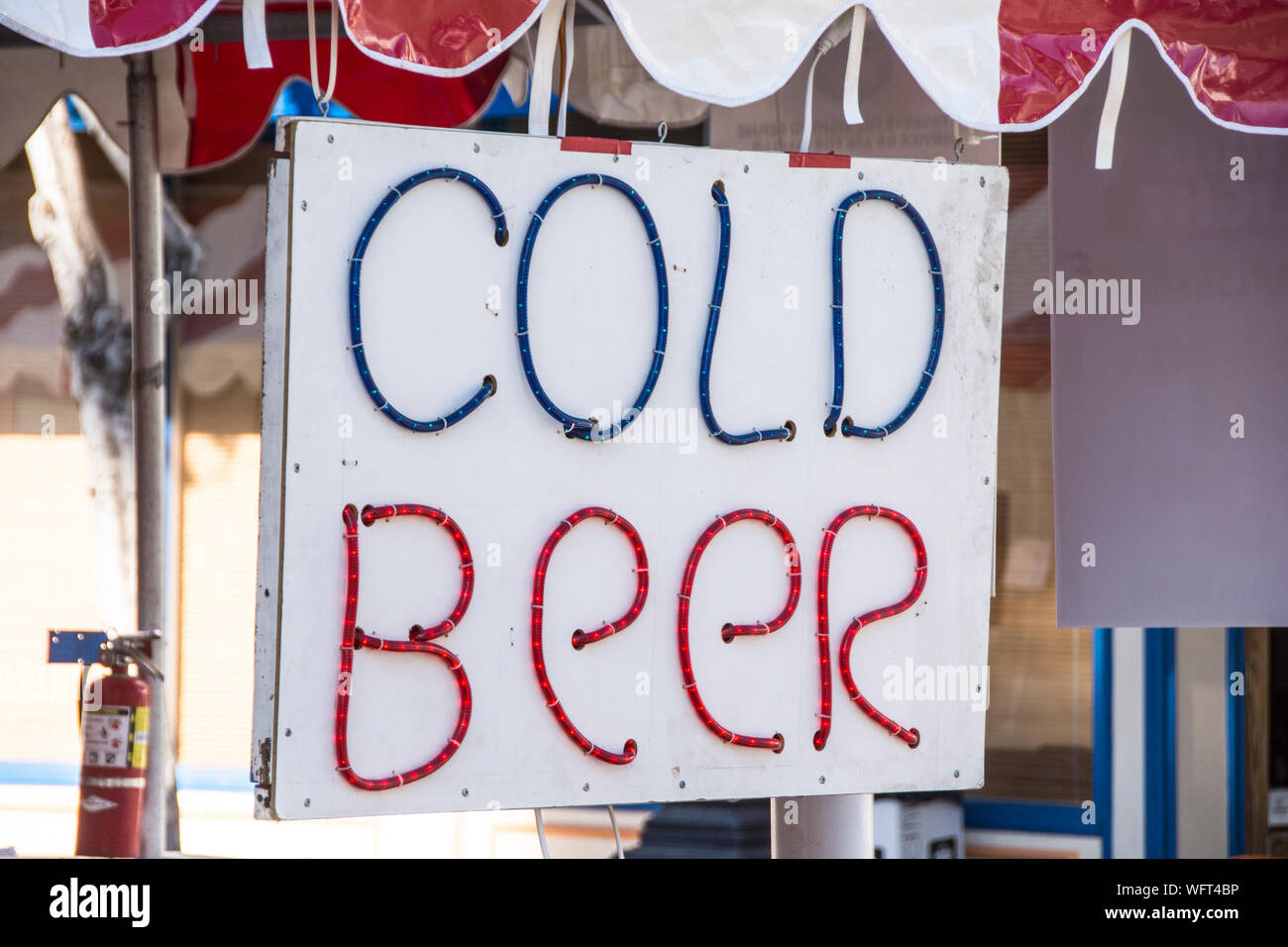 A sign stating, "Cold Beer." Orange International Food Fair, Orange, CA ...