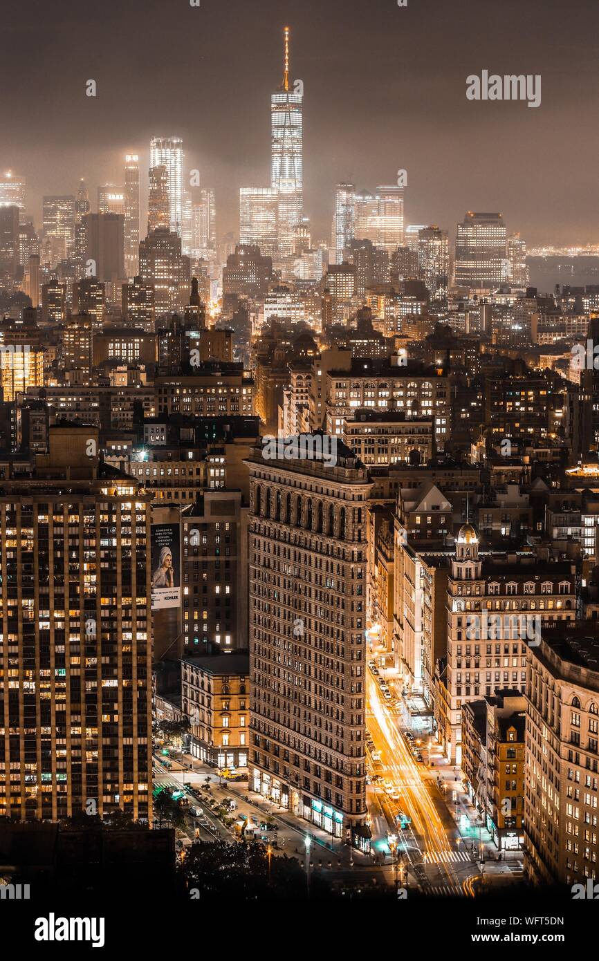 Aerial View Of Illuminated City At Night Stock Photo - Alamy