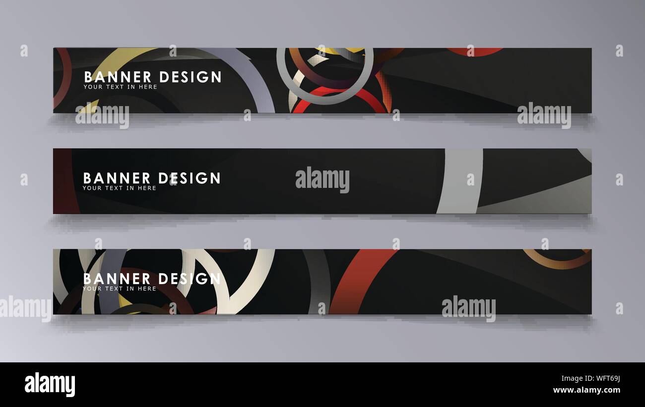 Rectangular vector banners against the background of stacked rings ...