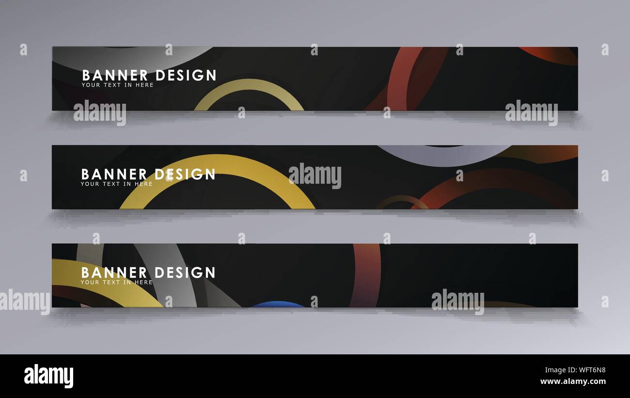 Rectangular vector banners against the background of stacked rings ...