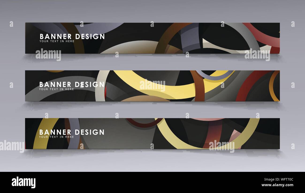 Rectangular vector banners against the background of stacked rings ...
