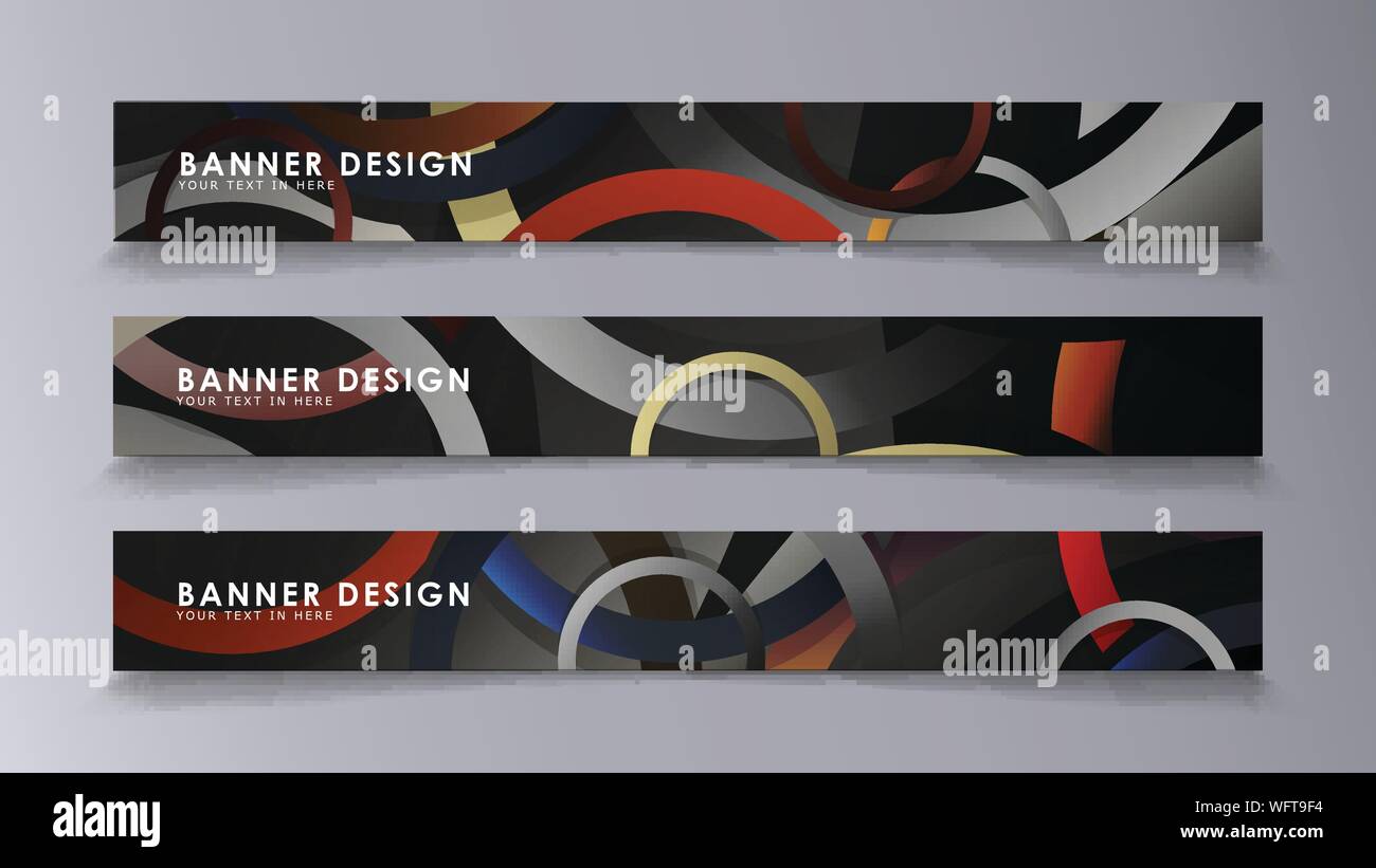 Rectangular vector banners against the background of stacked rings ...