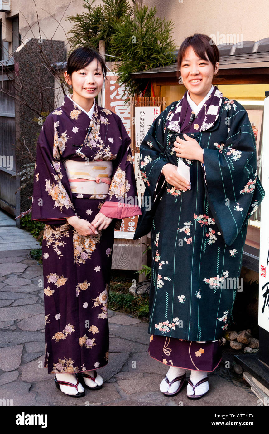 Restaurant employees ready for work in kimonos in Kyoto, Japan Stock ...