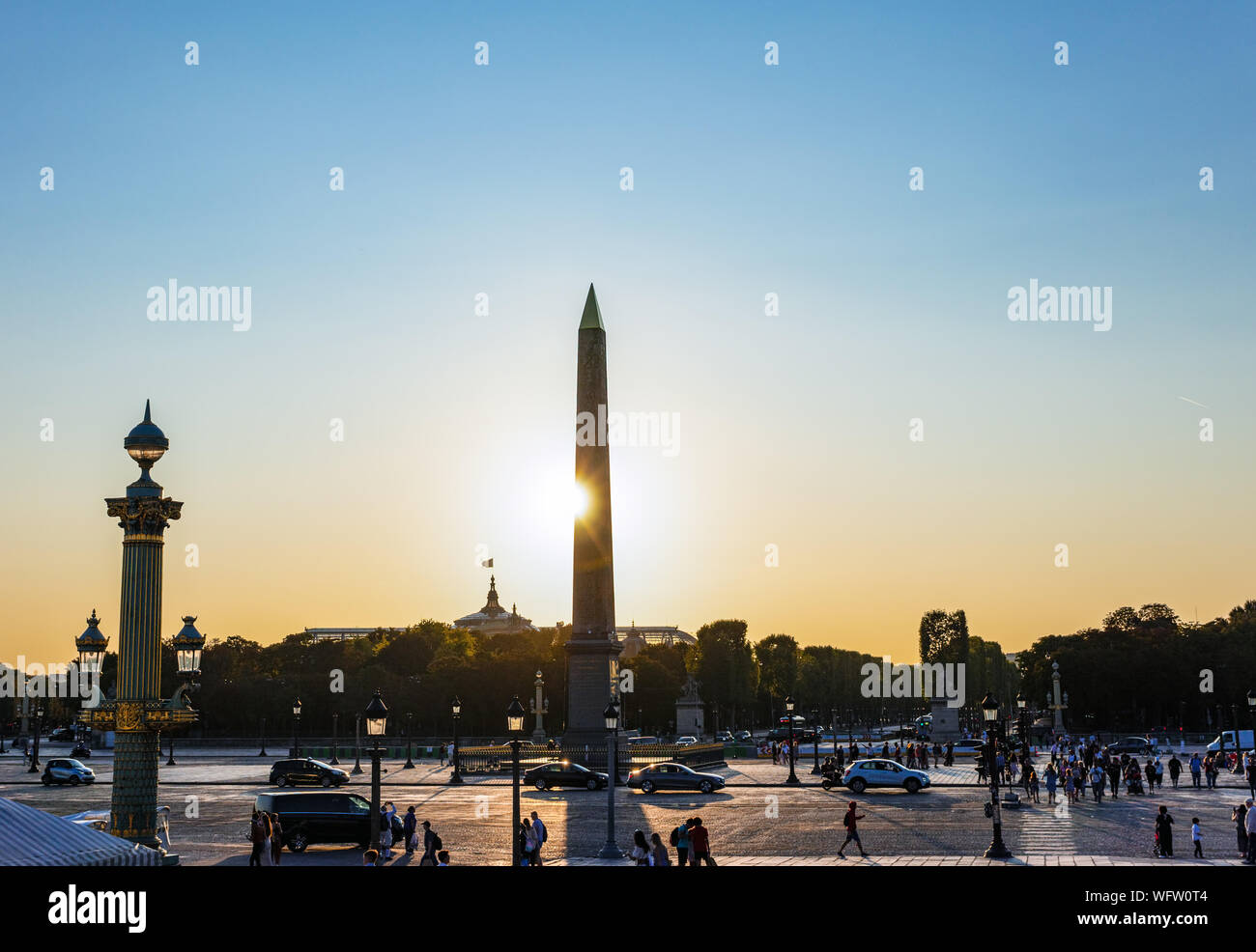 Solar eclipse behind the Obelisk on place de la Concorde - Paris Stock ...