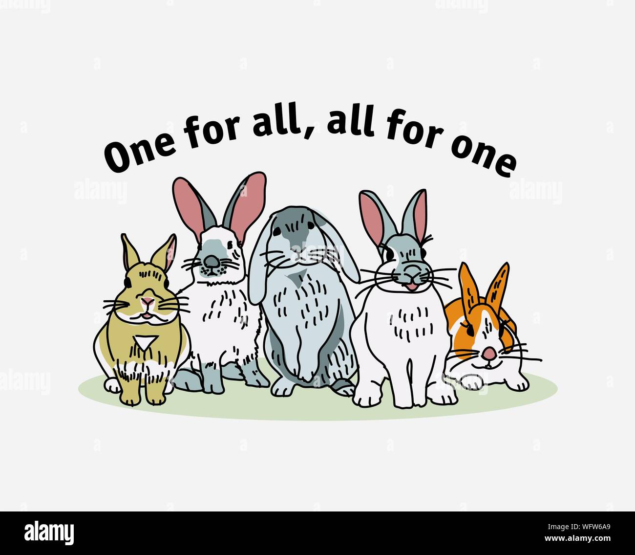 Brave group rabbits hare and sign poster. Color vector illustration ...