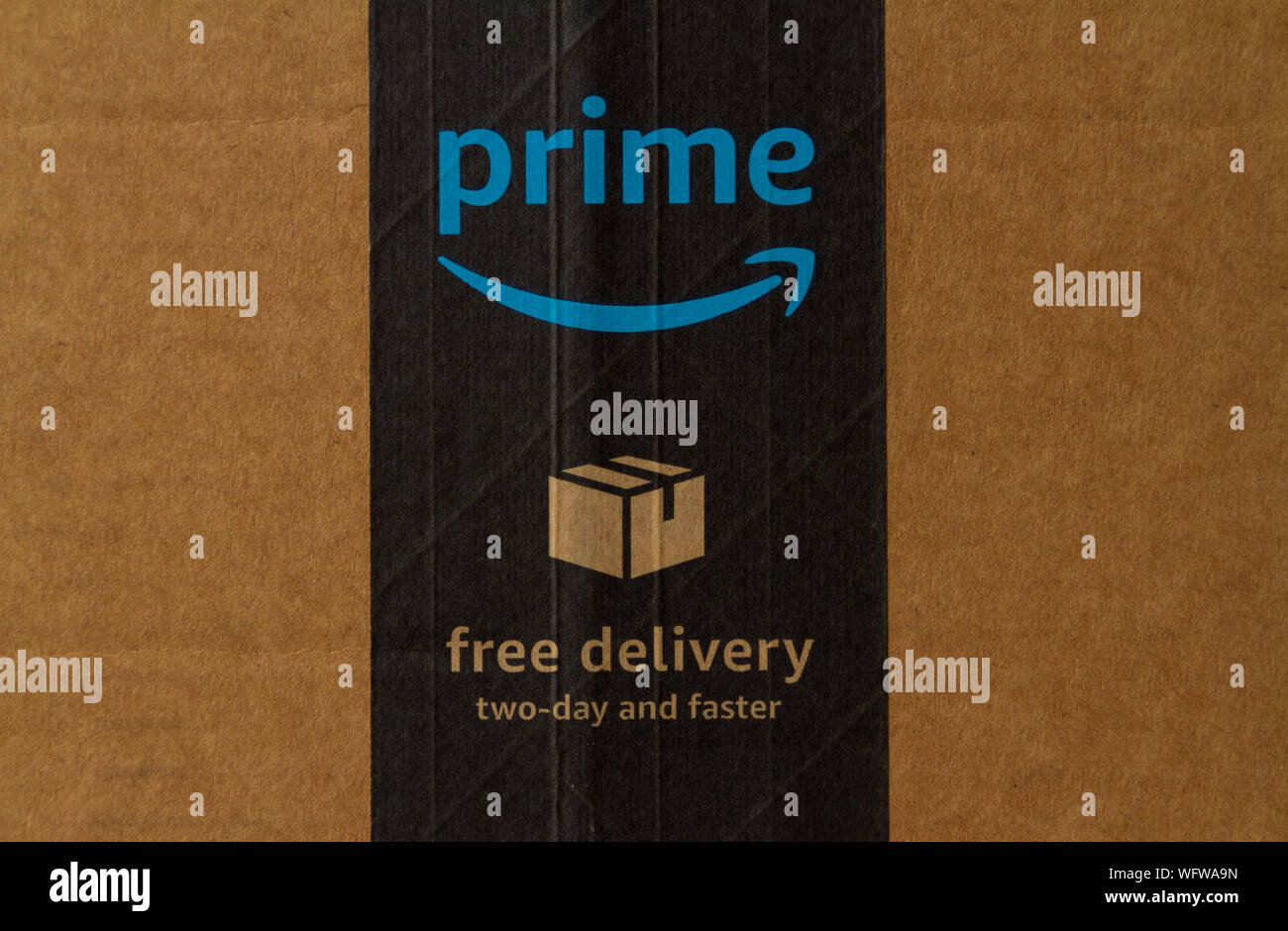 Tight image of cardboard box amazon prime packaging Stock Photo - Alamy