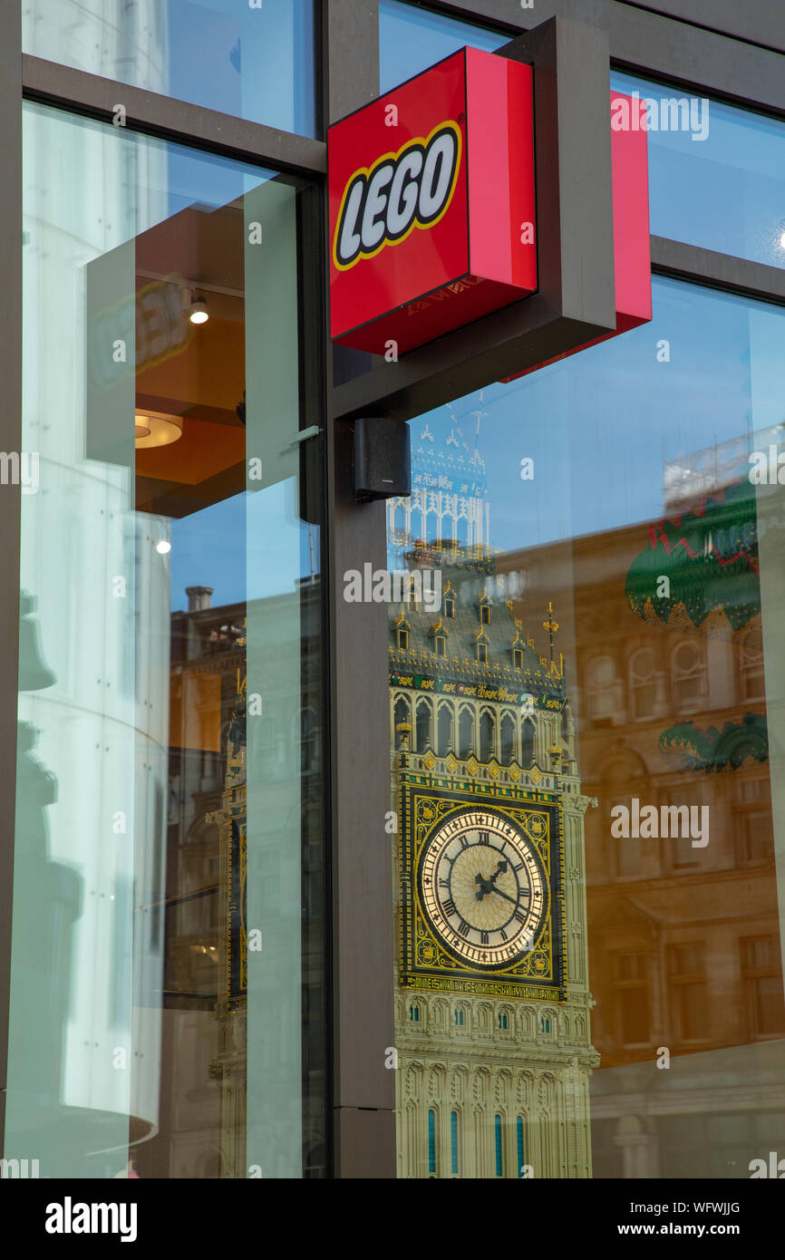 Sign of Lego outside their shop on Leicester Square, London Stock Photo ...
