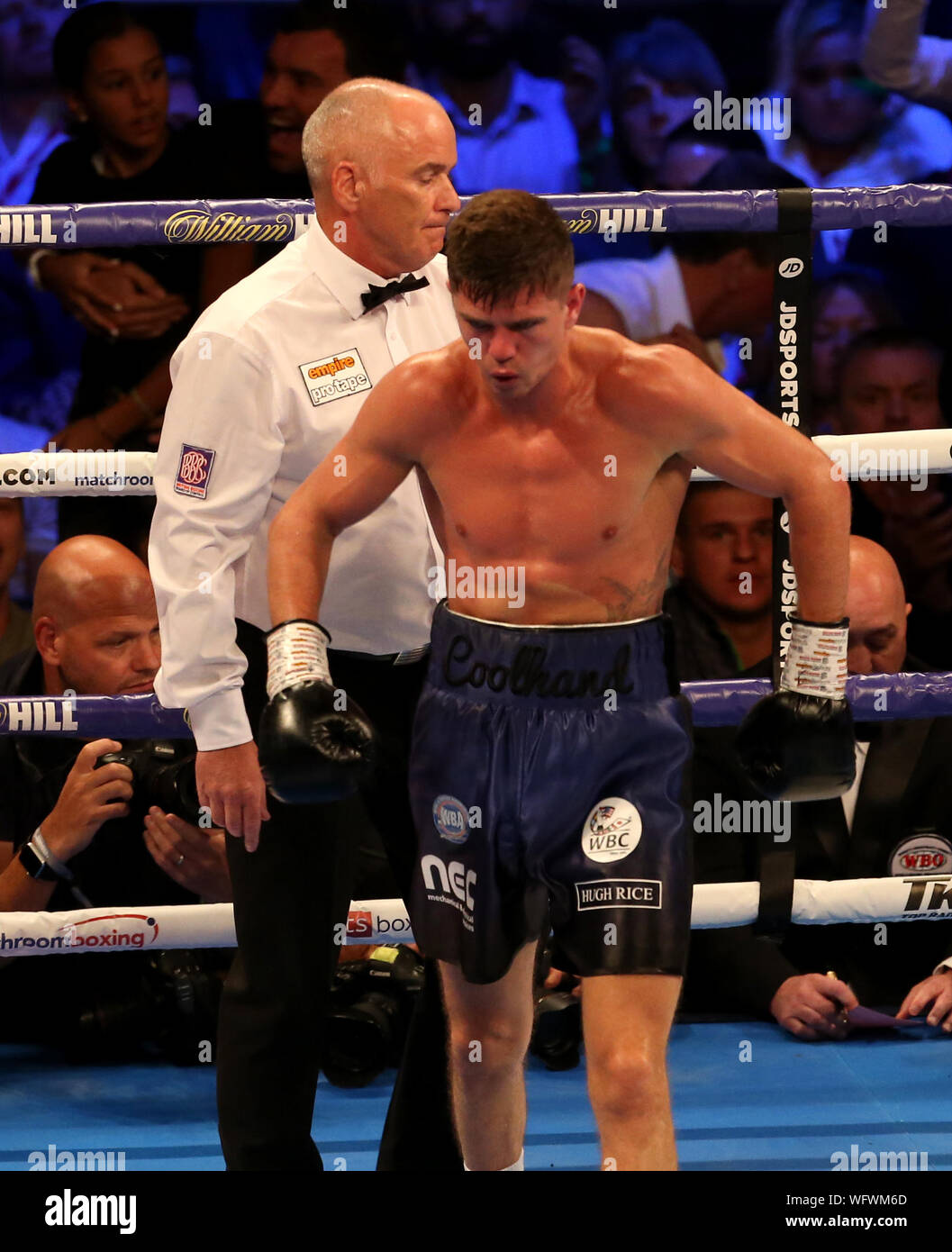 Luke Campbell reacts during the WBC, WBO, WBA & Ring Magazine World ...