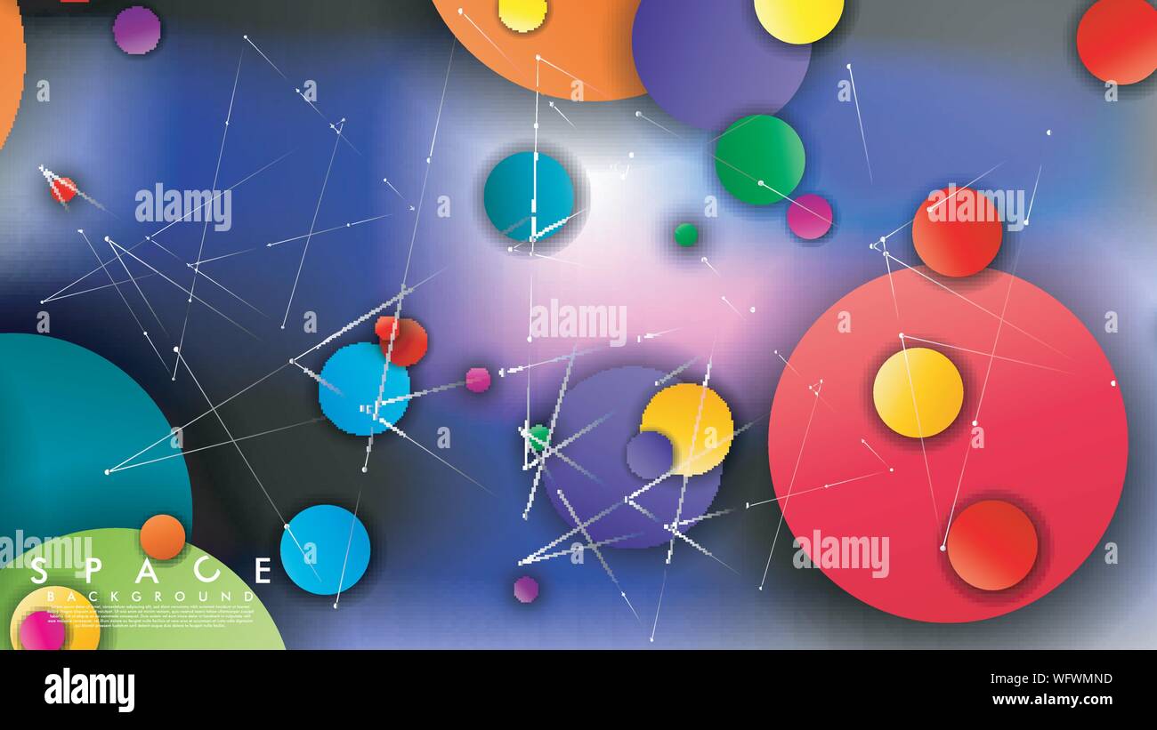 Background of Flat Space with planets and stars. Vector illustration of ...