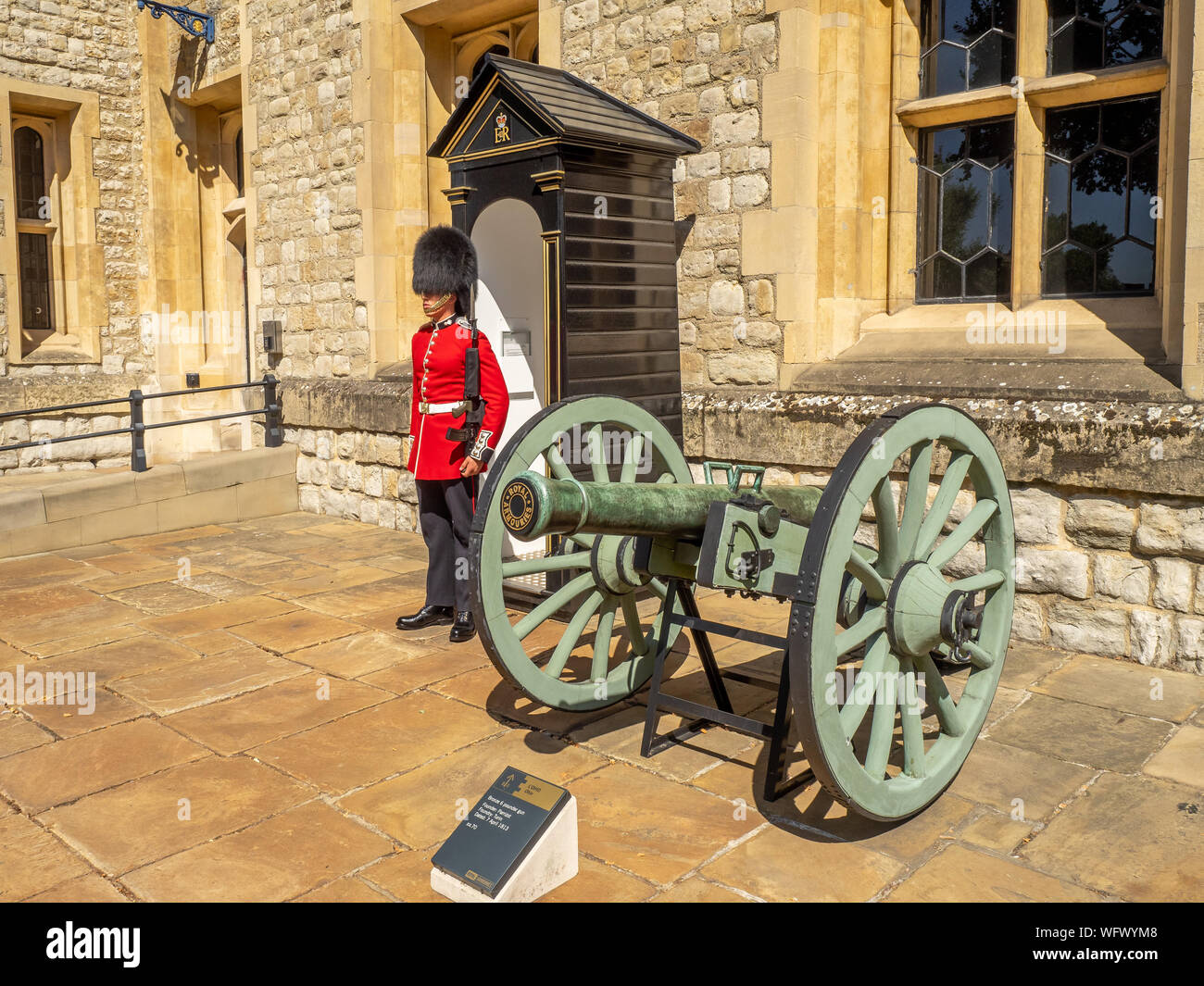 London, England - August 5, 2018: A royal guard outside the Waterloo ...