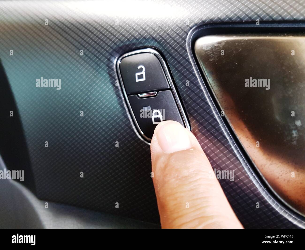 Close-up Of Hand On Push Button In Car Stock Photo - Alamy