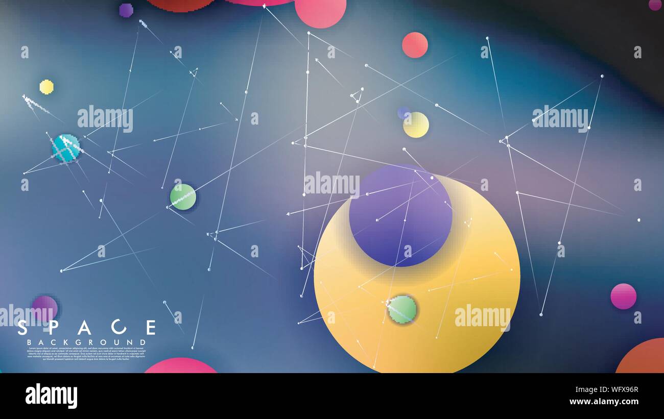 Background of Flat Space with planets and stars. Vector illustration of ...