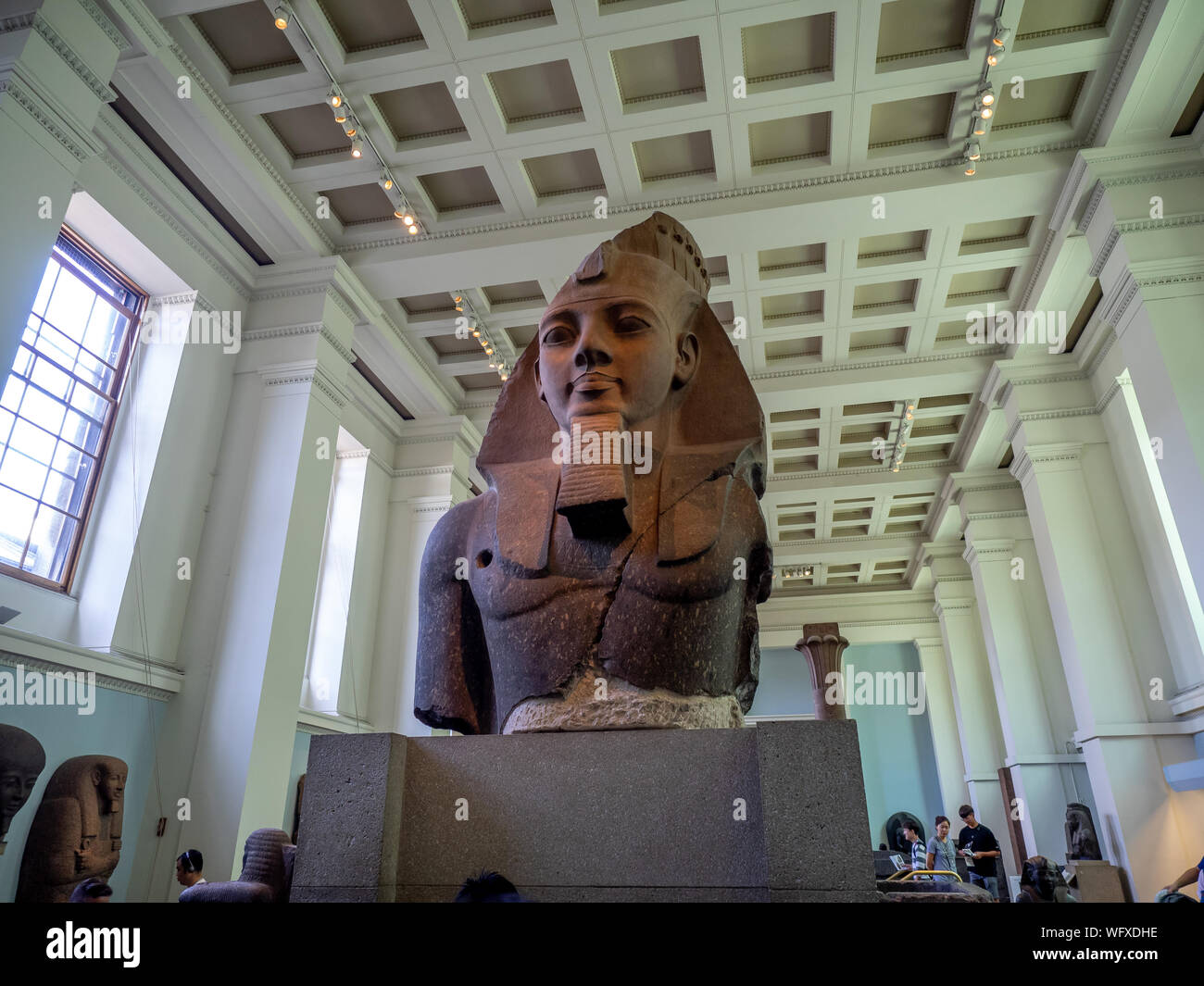 The British Museum, London. Hall of Ancient Egypt, artifacts, busts and ...