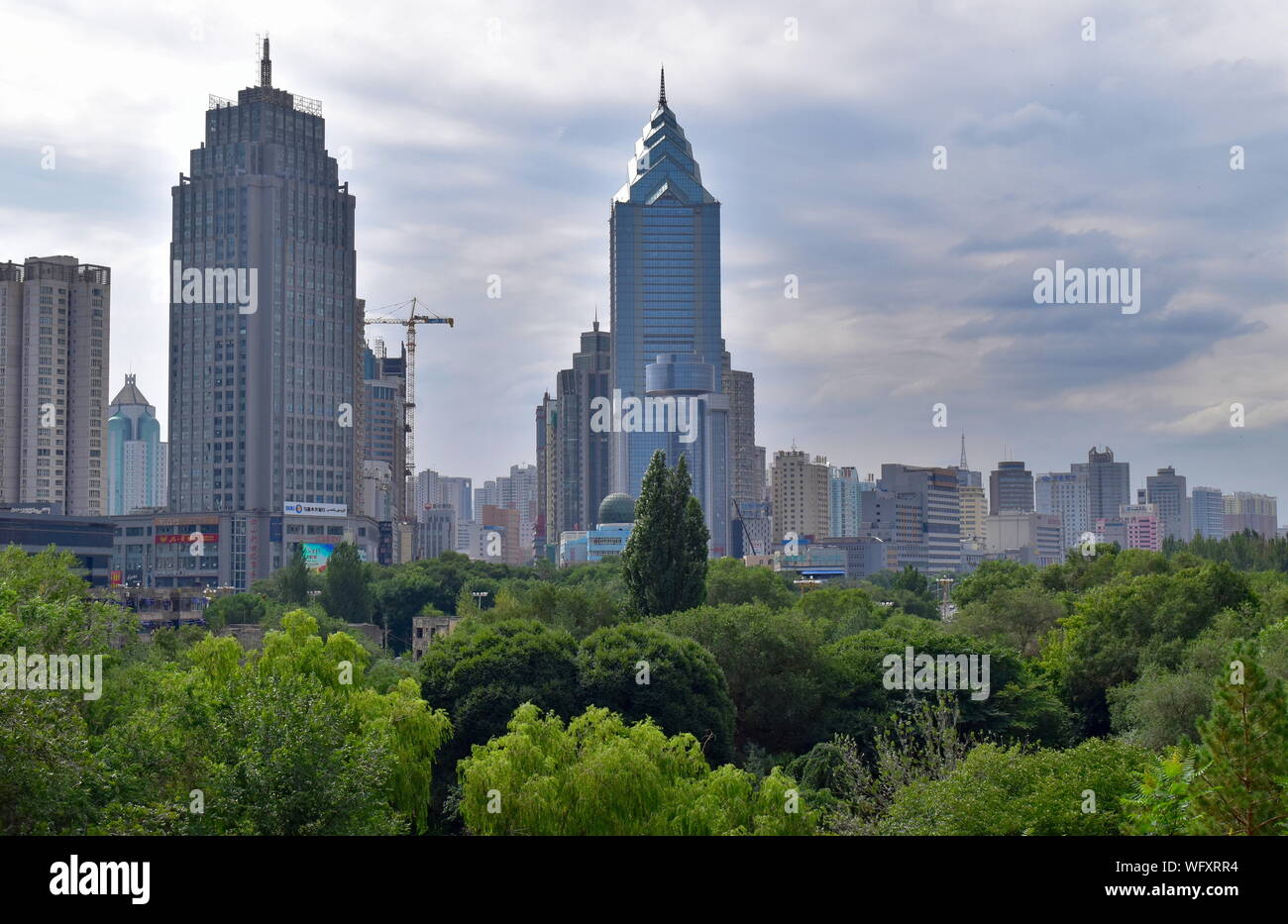 Urumqi modern city skyline development from Hongshan park - Xinjiang ...