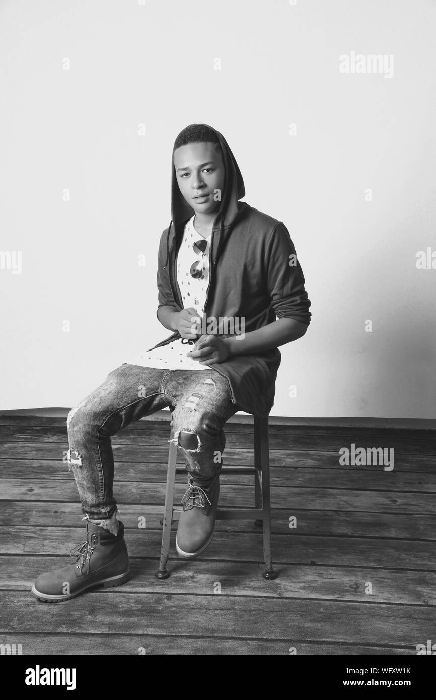 Wood stool person Black and White Stock Photos & Images - Alamy