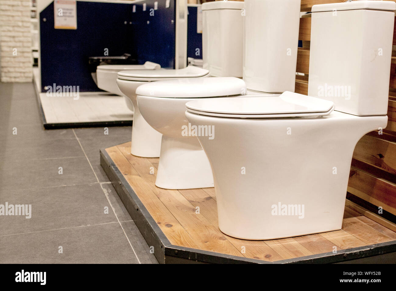 New toilet bowl display in hypermarket of home product and building ...
