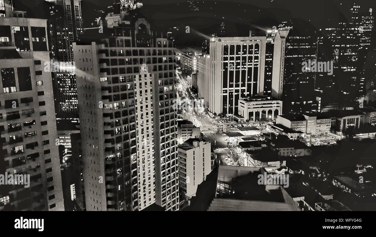 Aerial View Of Illuminated City At Night Stock Photo - Alamy