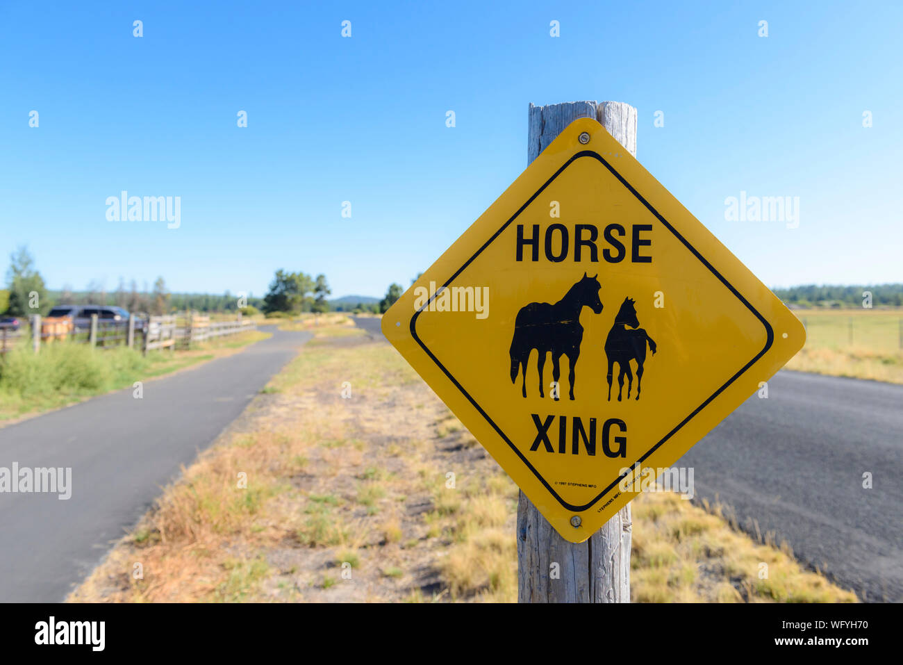 Horse Crossing Sign Stock Photo - Alamy