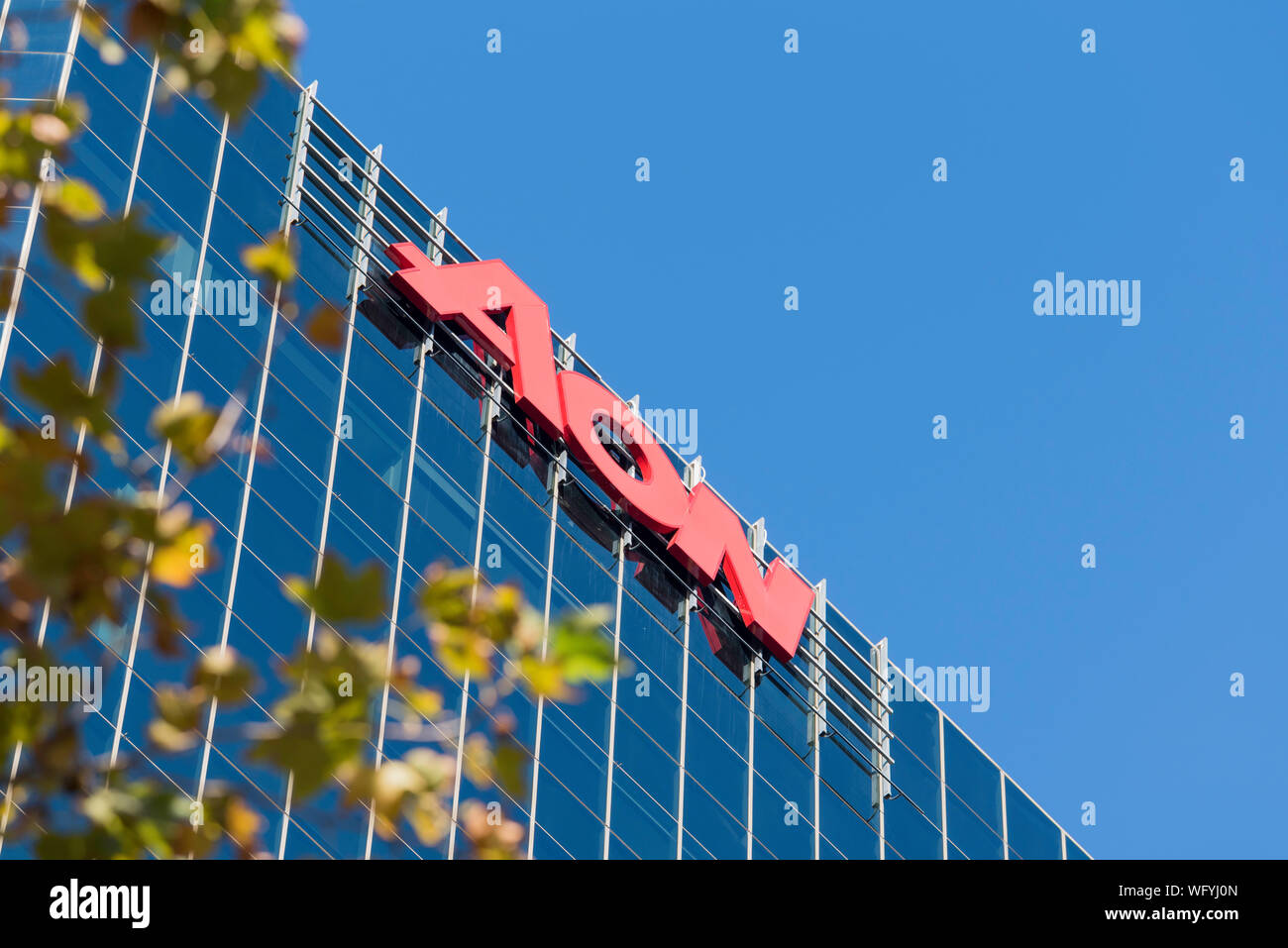 The AON building with its glass curtain wall exterior and corporate ...