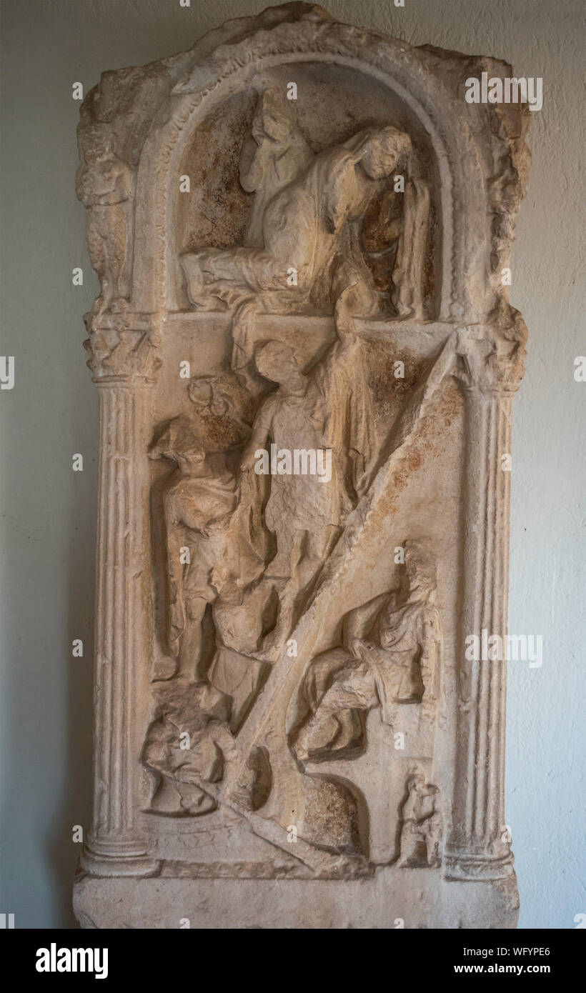 Ancient Greek Funerary Stele That Shows the Descent to Hades Stock ...