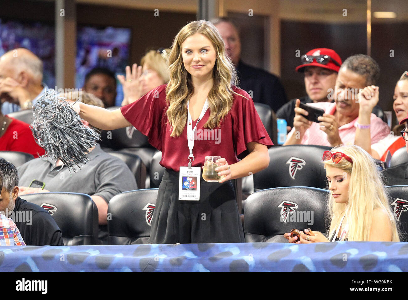 August 31, 2019: The recent Bachelorette, Hannah Brown, was in Mercedes Benz Stadium cheering on ...