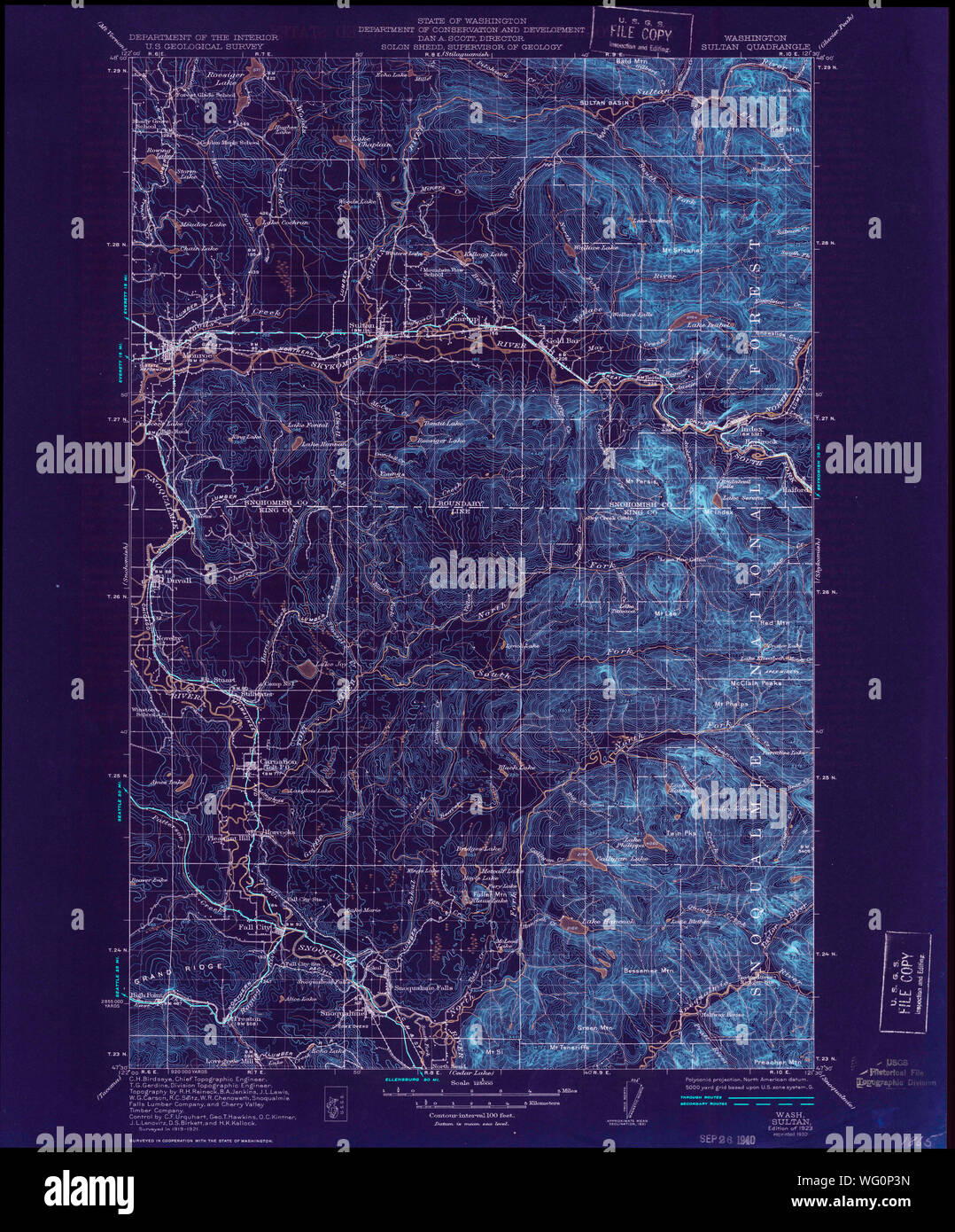 USGS Topo Map Washington State WA Sultan 244099 1923 125000 Inverted ...