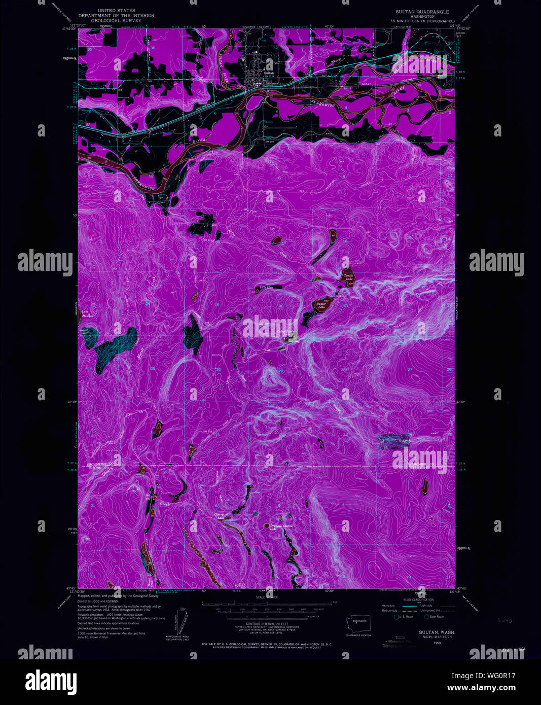 USGS Topo Map Washington State WA Sultan 244101 1953 24000 Inverted ...