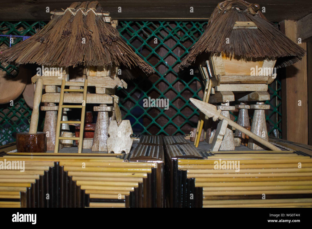 August 25 2019 Banaue Ifugao Philippines Wood Carvings Of The Small Traditional Ifugao Houses