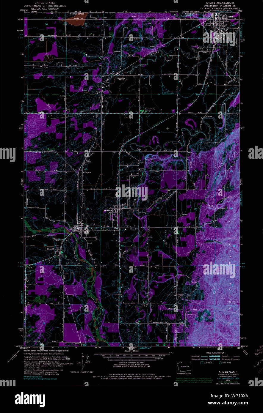 USGS Topo Map Washington State WA Sumas 244117 1952 24000 Inverted ...