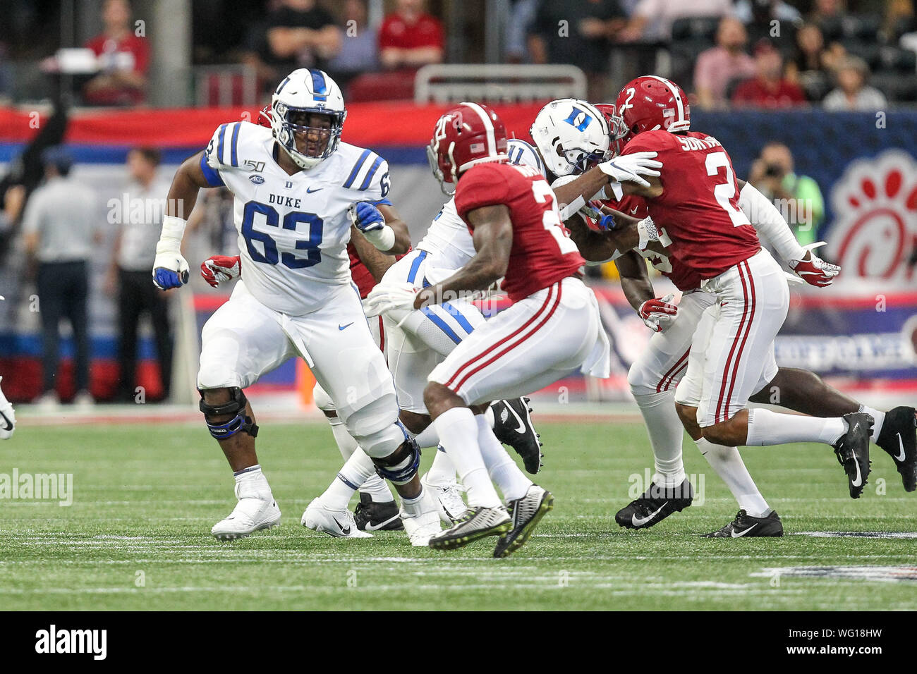 August 31, 2019: Duke's Jacob Monk (63) leads the play during the Chick ...